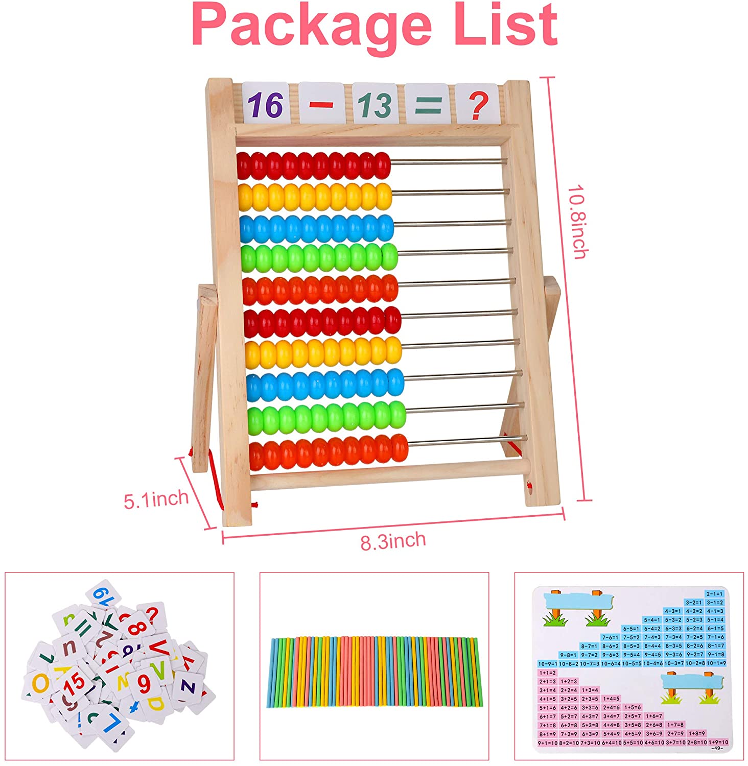 KIDWILL Preschool Learning Toy, 10-Row Wooden Frame Abacus with Multi ...